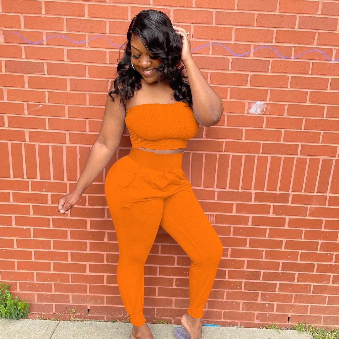 Pleated Tube Top Sports And Leisure Suit