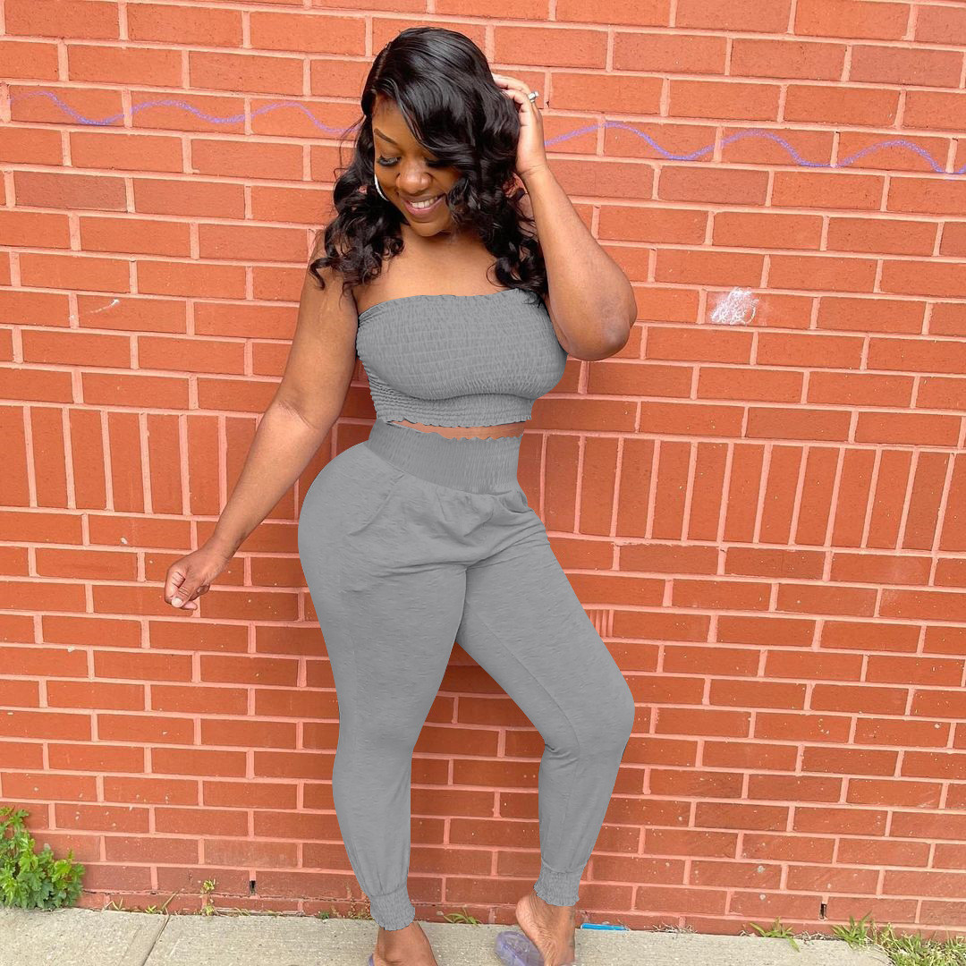 Pleated Tube Top Sports And Leisure Suit