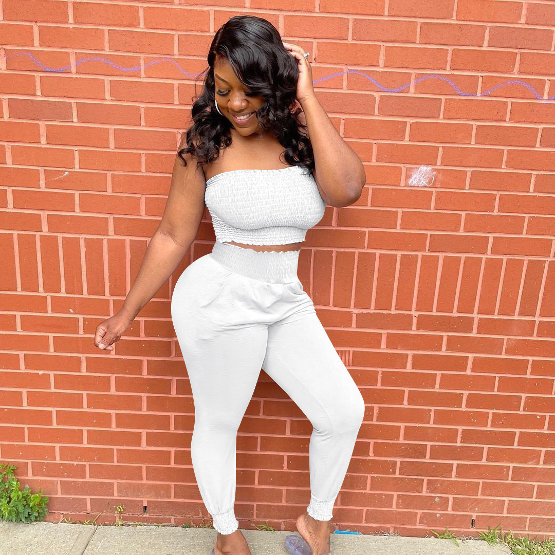 Pleated Tube Top Sports And Leisure Suit