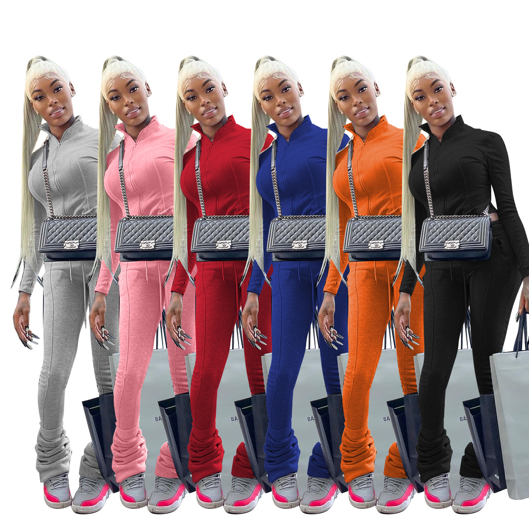Fashion Zipper Casual Pile Pants Two-piece Suit