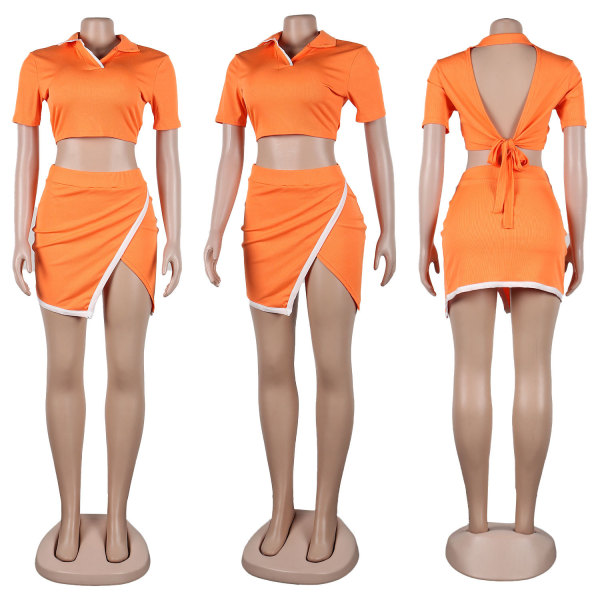 Sexy Slim Lapel Side Open Short Sleeves Two-Piece Set