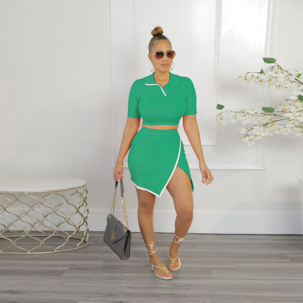Sexy Slim Lapel Side Open Short Sleeves Two-Piece Set