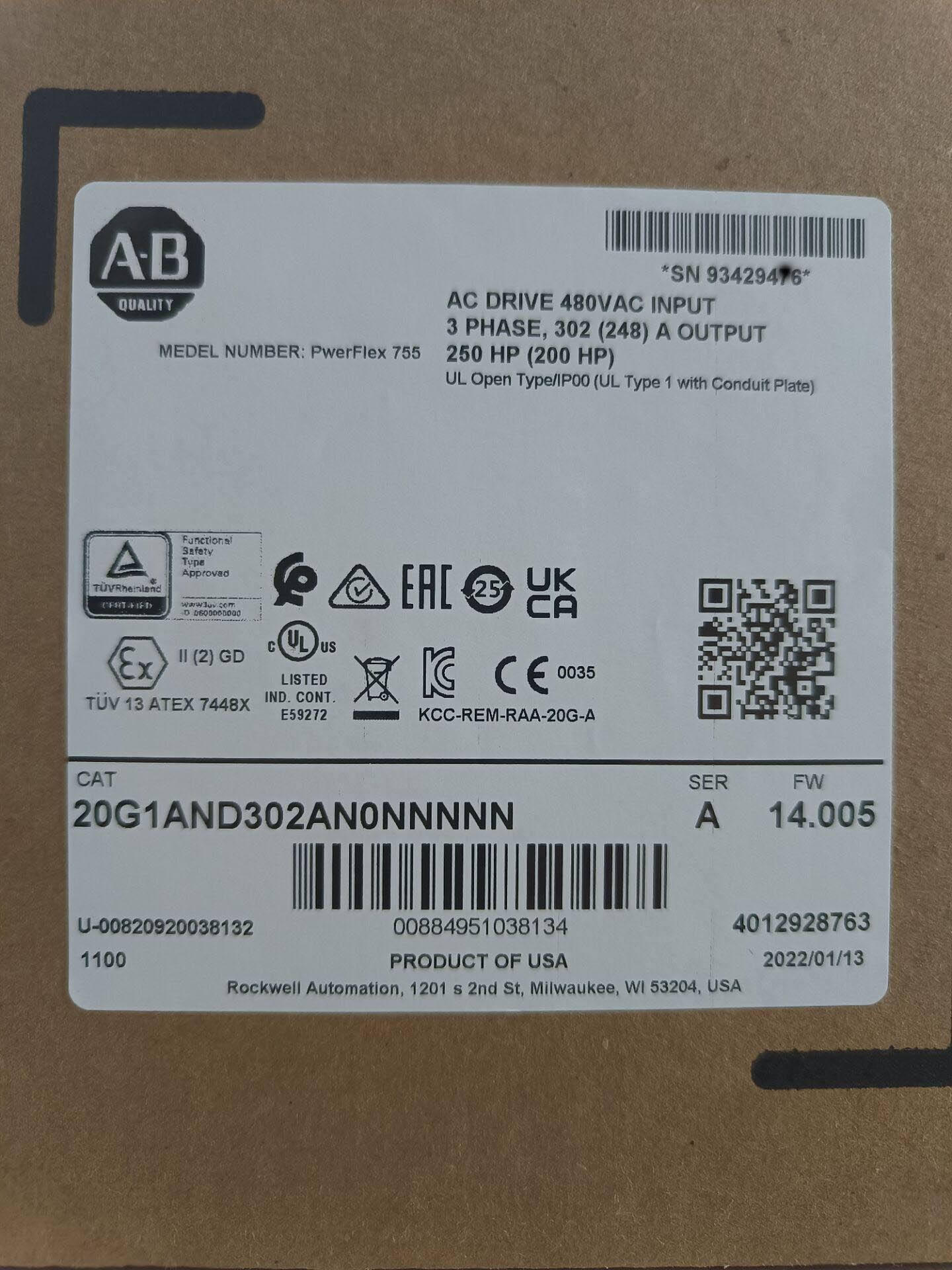US$ 7,132.36 - New sealed 20G1AND302AN0NNNNN Allen Bradley PowerFlex ...