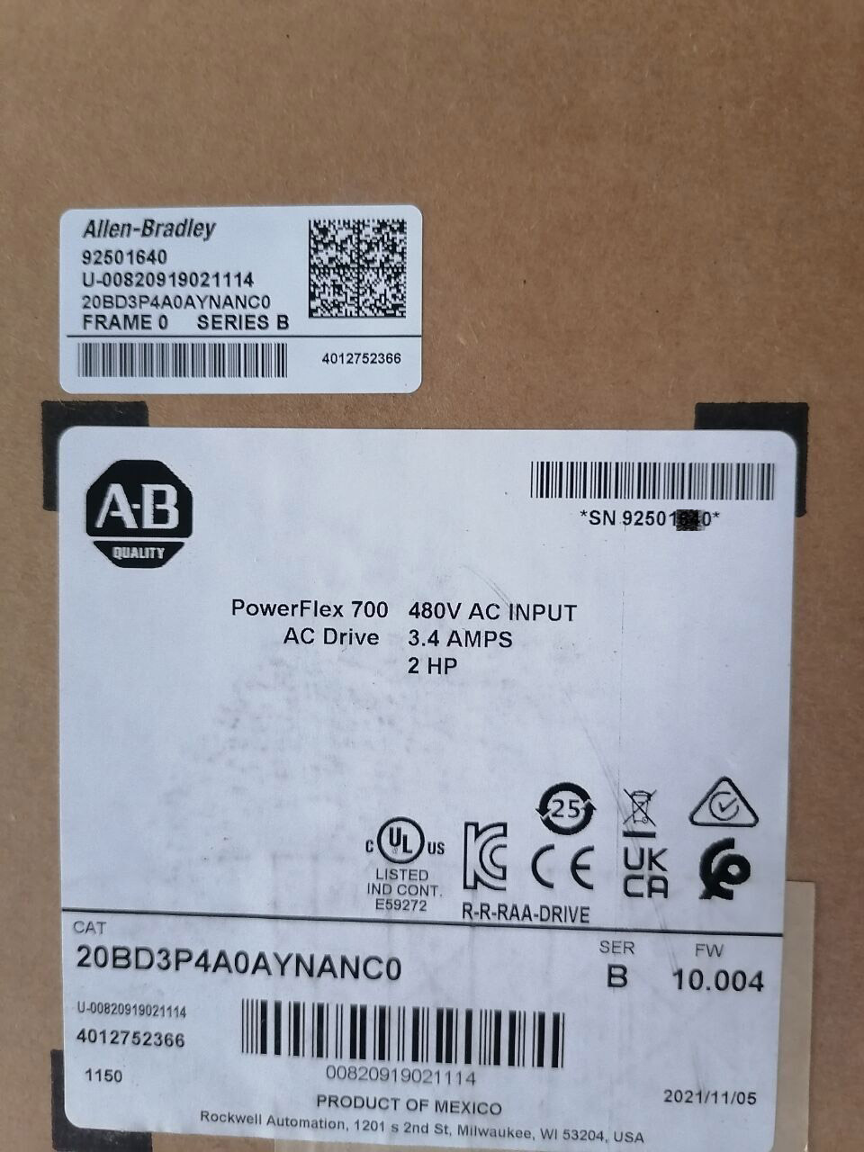 US$ 1,701.00 - 20BD3P4A0AYNANC0 Allen Bradley PowerFlex 700 AC Drive 3.4 A at 2 Hp 20B - www.plc ...