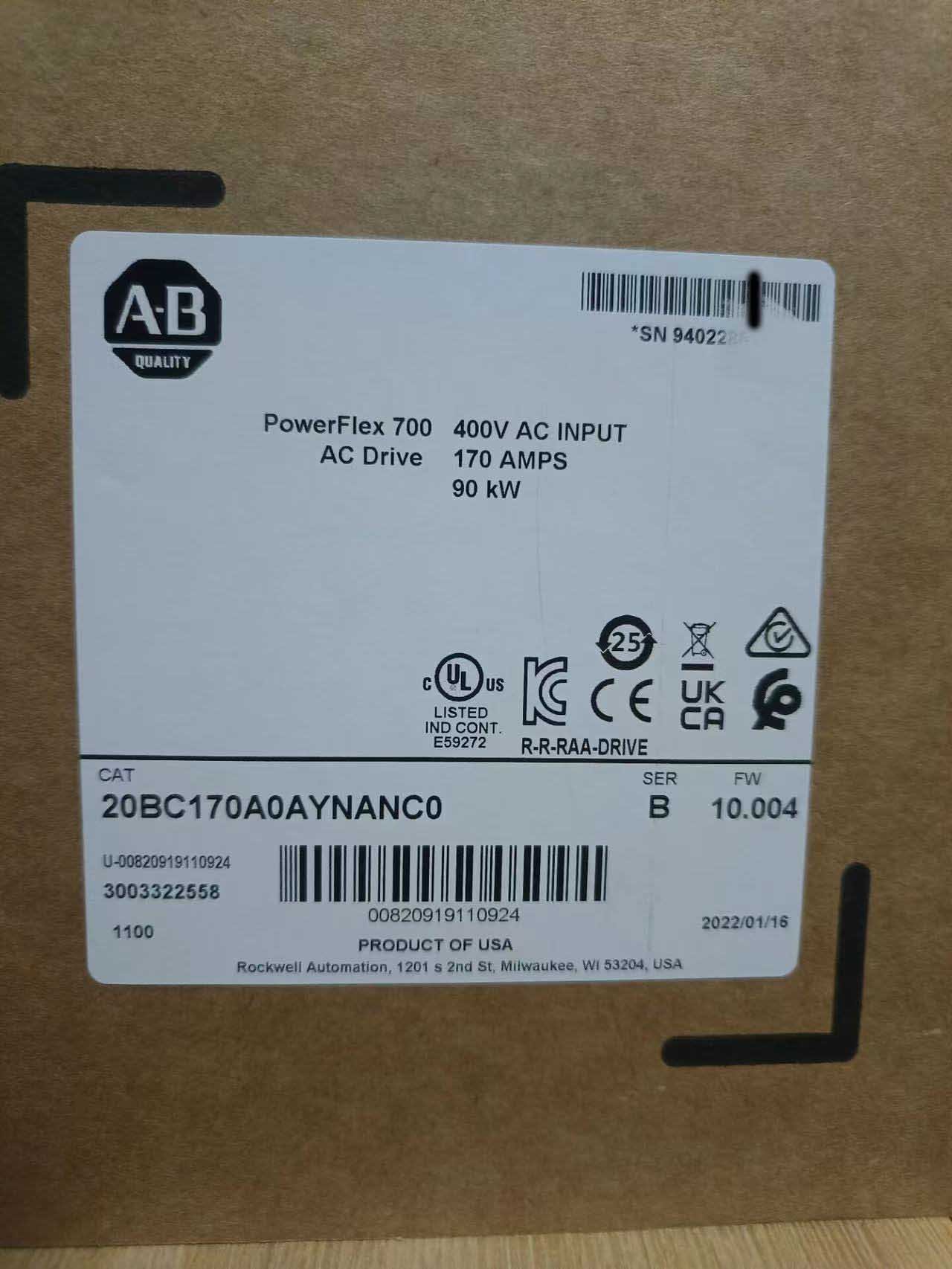 US$ 12,384.57 - 20BC170A0AYNANC0 Allen Bradley PowerFlex 700 AC Drive ...