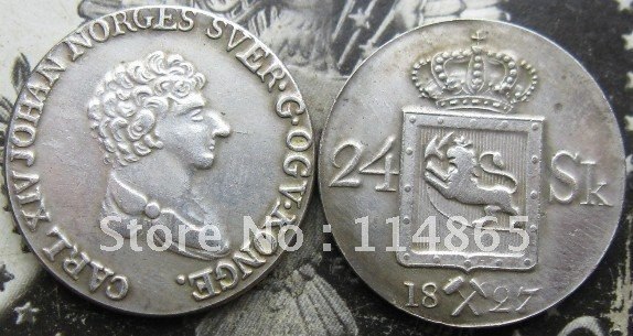 US$ 2.30 - 1827 Norway 24 SKILLING COIN COPY FREE SHIPPING - www ...