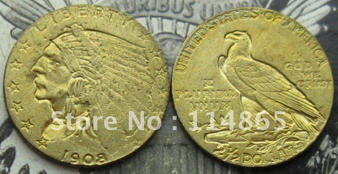 US$ 2.40 - 1908 $2 1/2 Indian Head Eagle Gold Coin COPY FREE SHIPPING ...