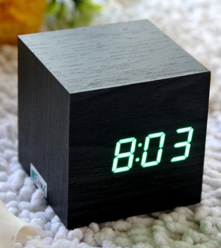 LED Teak Cuboid Alarm Clock