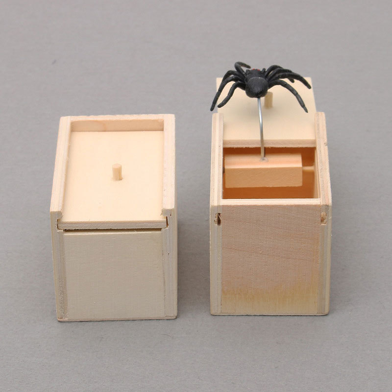 Spider Scare Box Prank Plans Trick Joke Halloween Spider Wood Box Toy