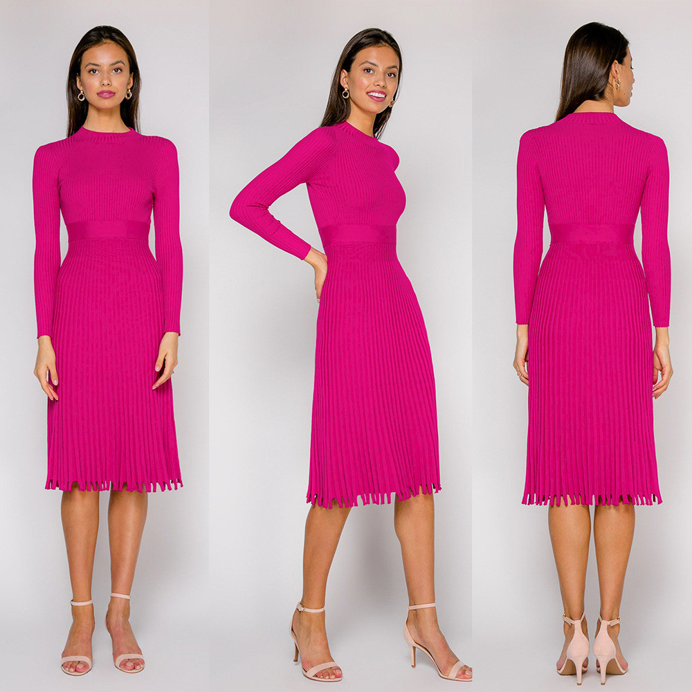 Hot Pink Elegant Pleated Midi Sweater Dress Us 15 79 Lover