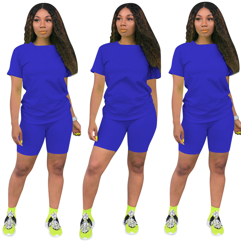 Plus Size Royal Blue Cotton Like Basic Two Piece Shorts Set US$ 6.81 ...