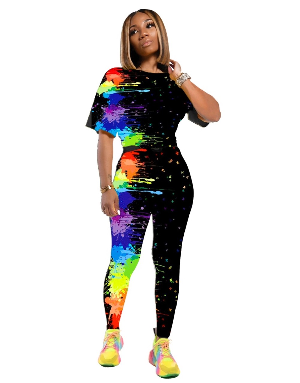 Colorful Print Jumpsuit with Short Sleeves US$ 7.40 - www.lover-pretty.com