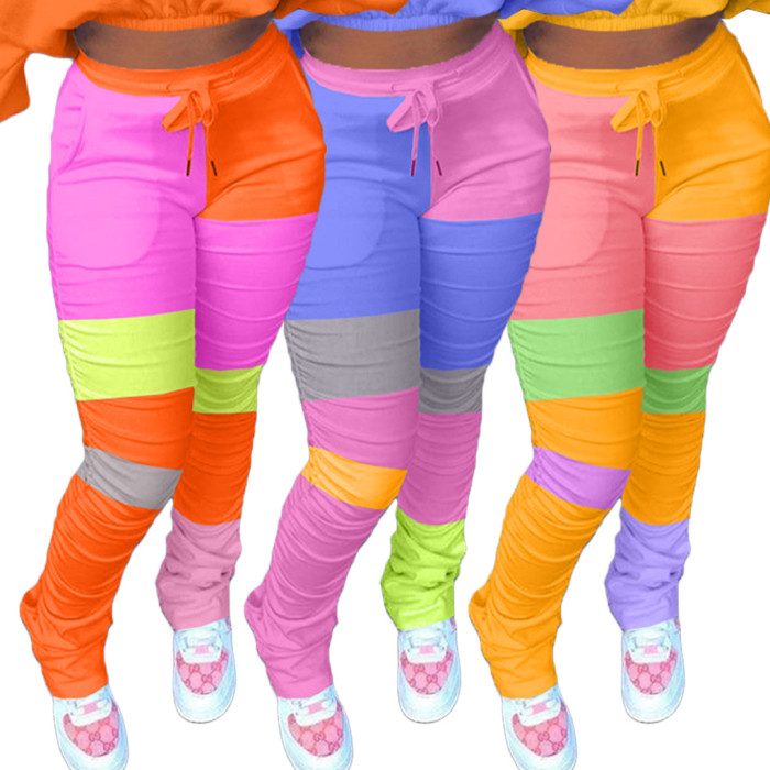 Colorblock Orange Stack Pants US$ 7.21 - www.lover-pretty.com