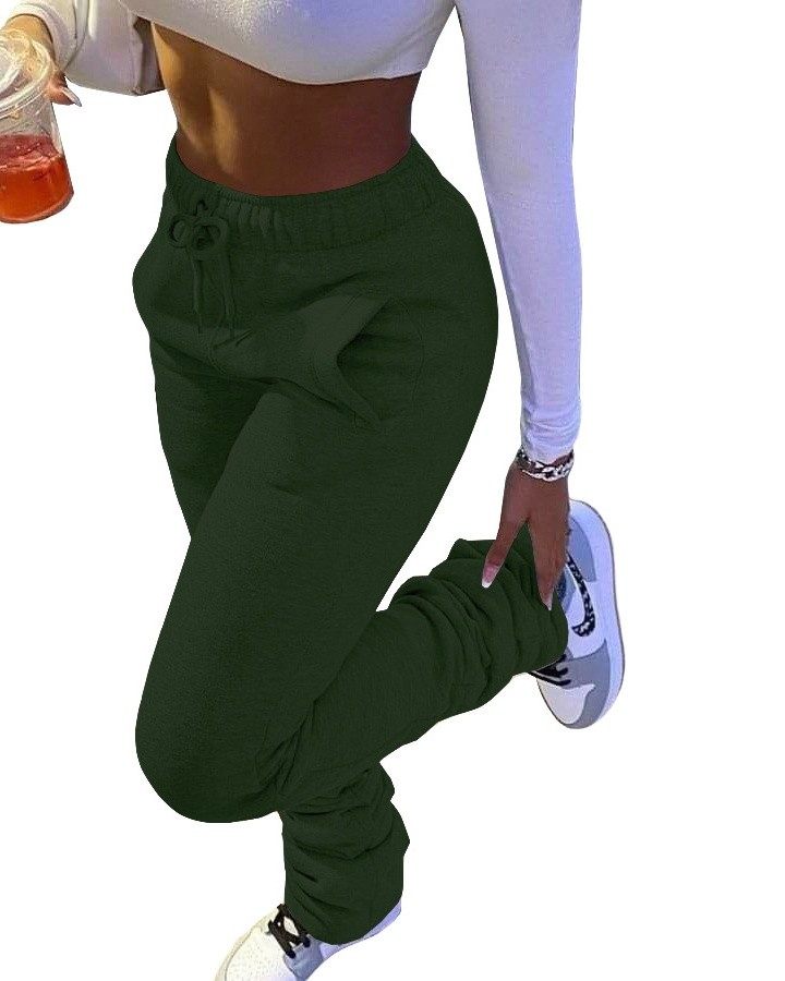 Warm Green Drawstring Stack Pants US$ 6.87 - www.lover-pretty.com