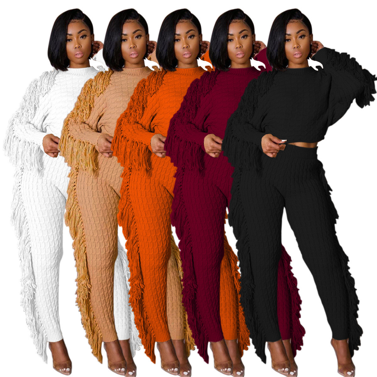 Burgundy Knitted Tassel Sweater Two Piece Set US$ 17.25 - www.lover ...
