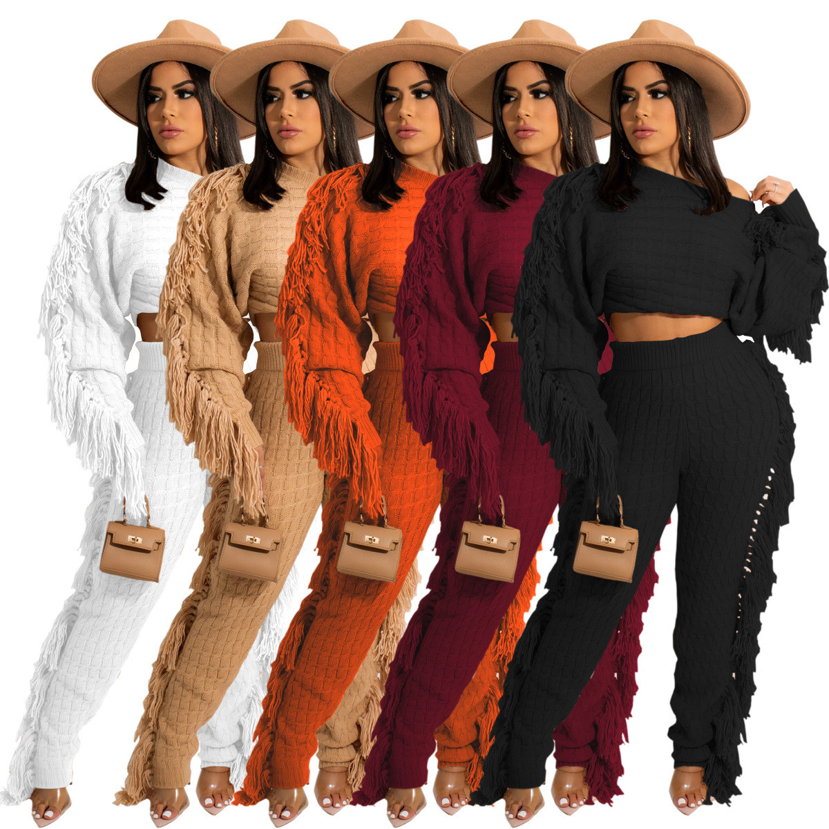 Burgundy Knitted Tassel Sweater Two Piece Set US$ 17.25 - www.lover ...