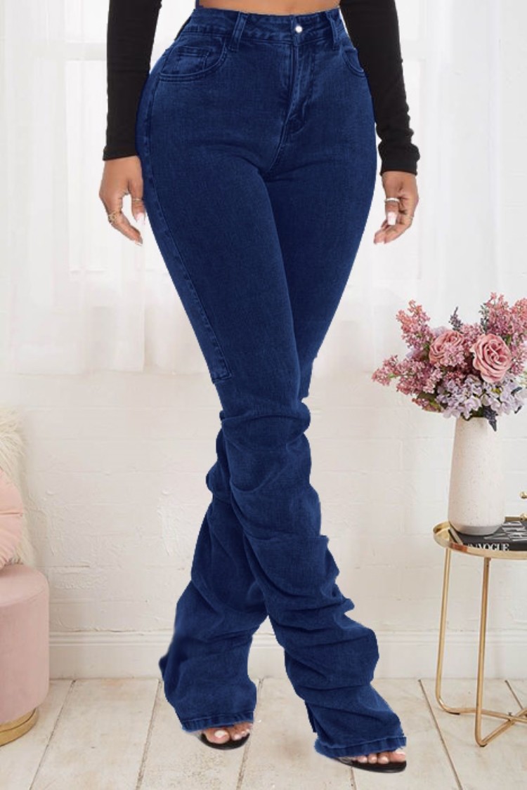 Dark Blue High Waist Stack Slim Jeans US$ 11.63 - www.lover-pretty.com