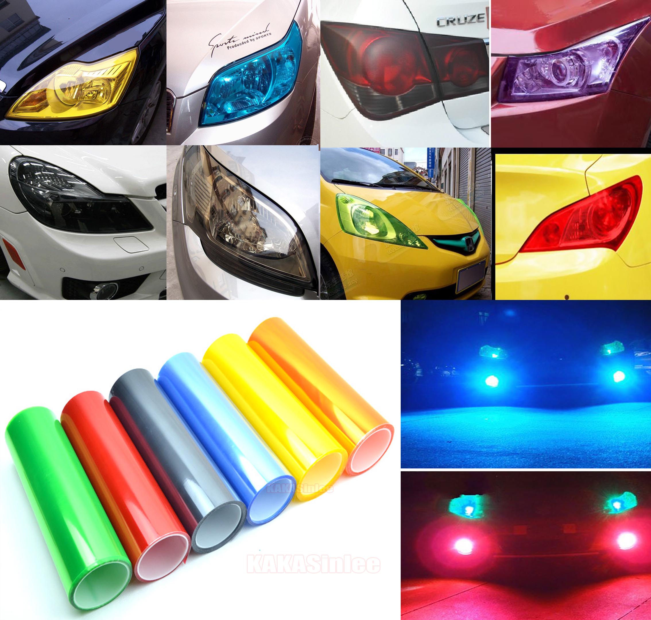 US$ 8.99 - 12inch x 60inch 11 Colors PVC Car Headlight Taillight Glossy ...