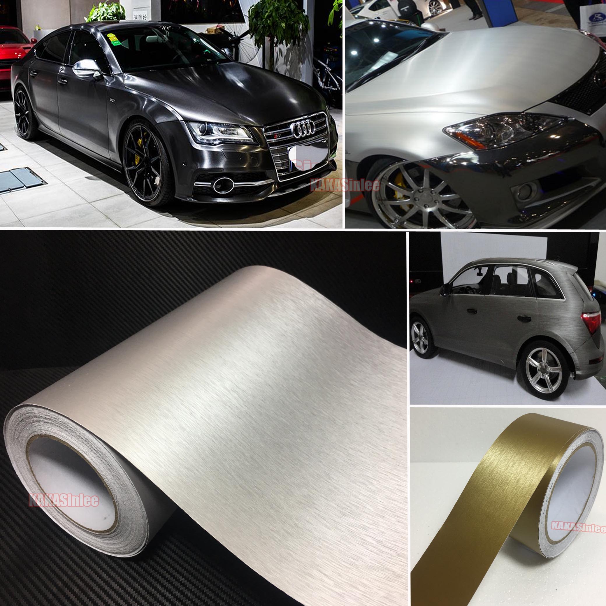Matte Car Metallic Brushed Texture Aluminum Vinyl Wrap Sticker Stretch ...