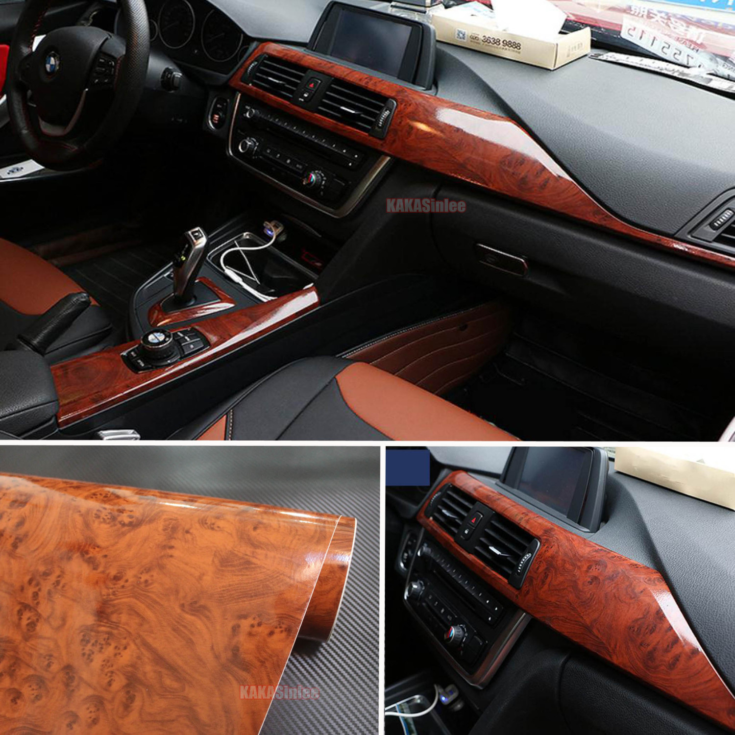 DIY Matte Glossy Wood Grain Textured Vinyl Wrap Sticker Car Home ...