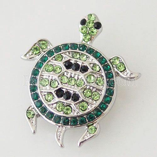 20MM Sea turtle snaps with green rhinestone KB7045 snaps jewelry