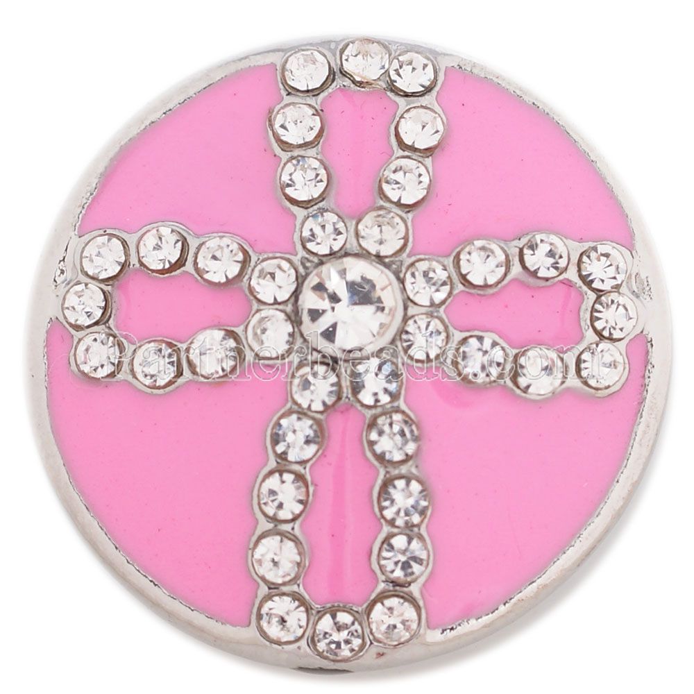 20MM cross round snap silver plated with white rhinestones and Enamel ...