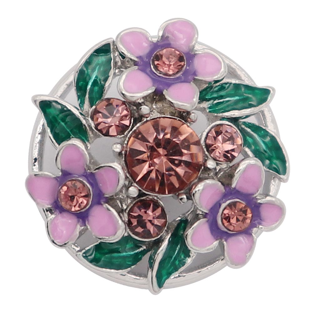 Flowers snap charms 20MM with purple rhinestone purple enamel KC8078 ...