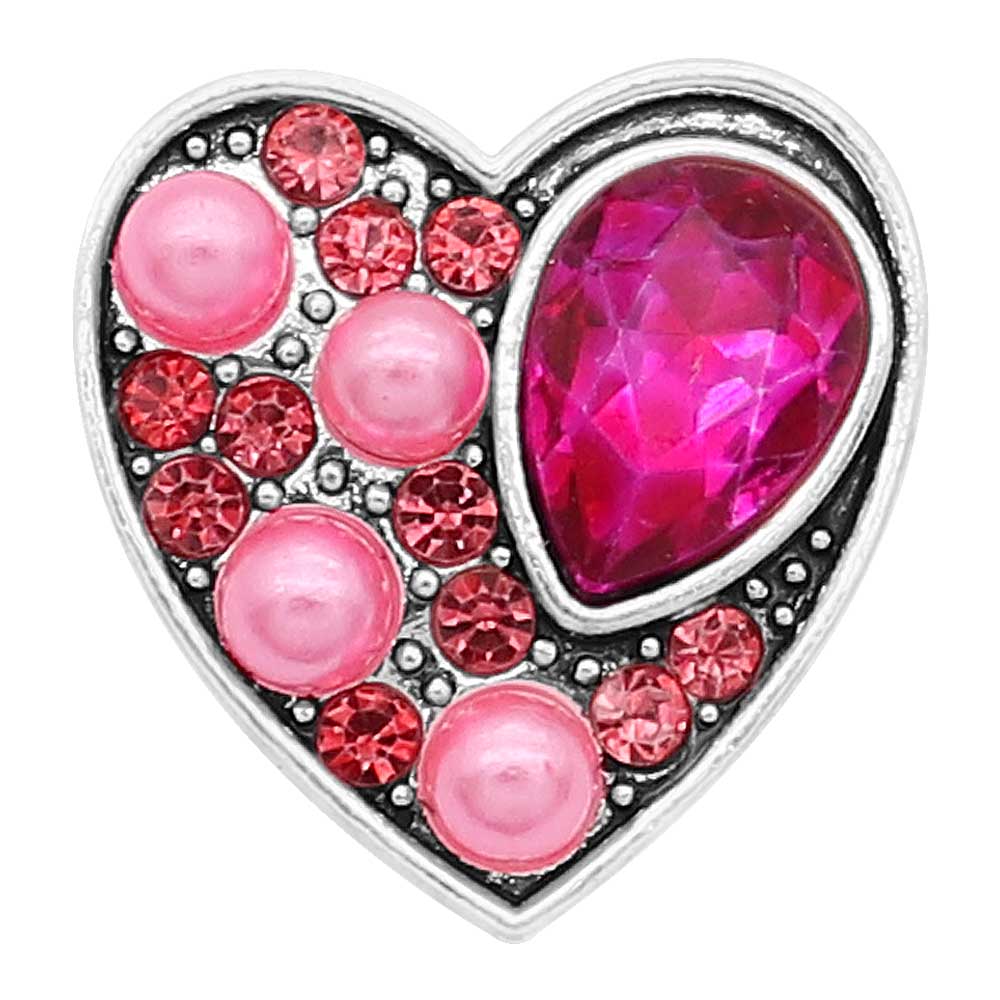 heart-shaped snap silver Plated With Pink rhinestones 20MM and pearls ...
