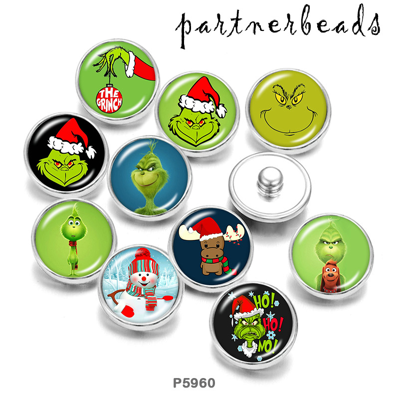 20MM Deer The grinch Print glass snaps buttons