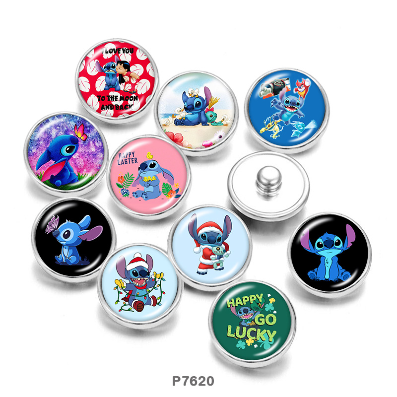 20MM Cartoon Ohana Print glass snaps buttons