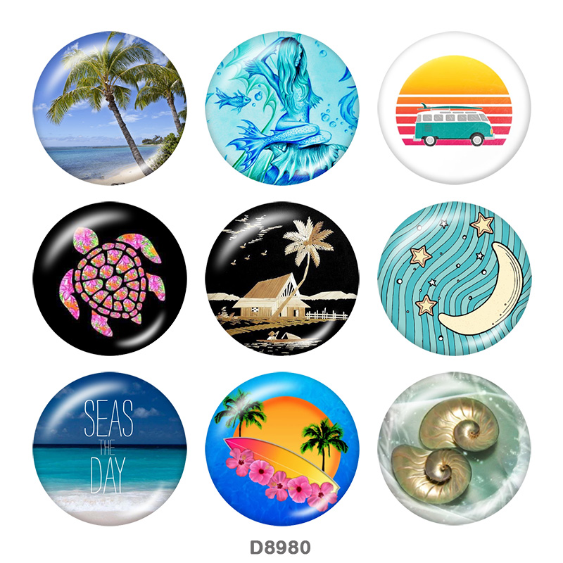 20MM Beach Ocean Print glass snaps buttons