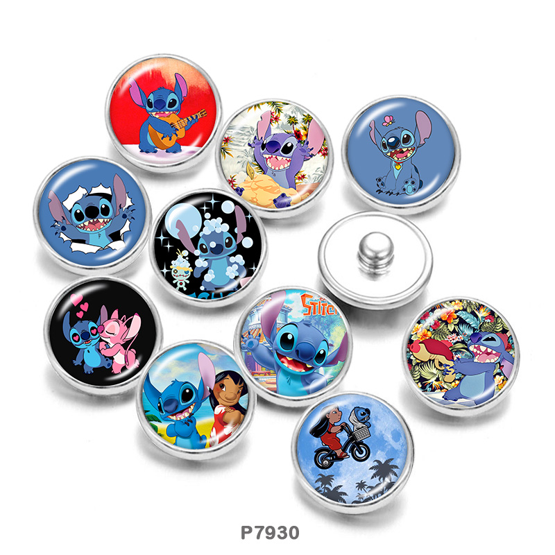 20MM Cartoon OHANA Print glass snaps buttons