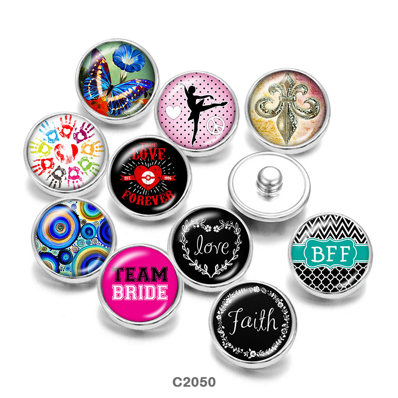 Painted metal snaps 20mm charms Butterfly Faith love Print