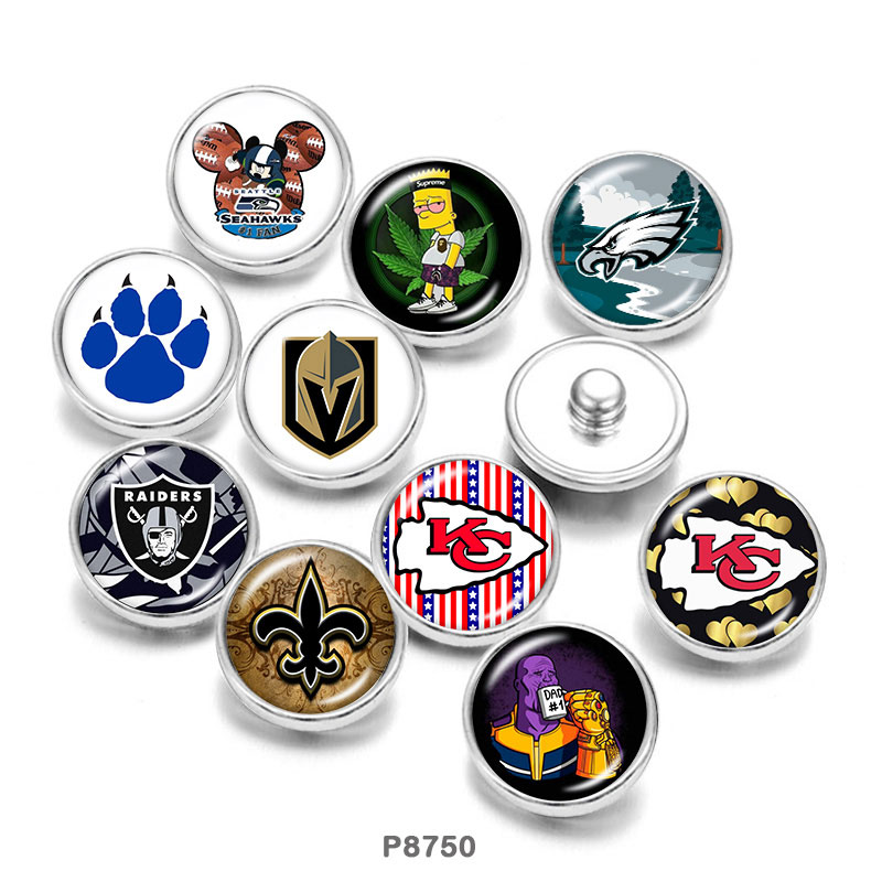 20MM team Sport pattern Print glass snaps buttons
