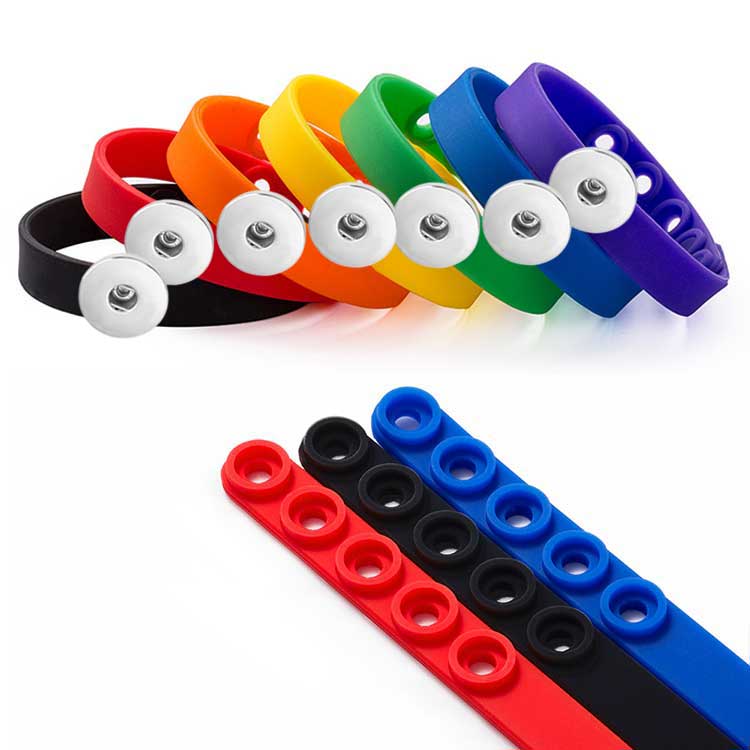 Multicolor adjustable silicone bracelet Elasticity fit 18-20mm snaps