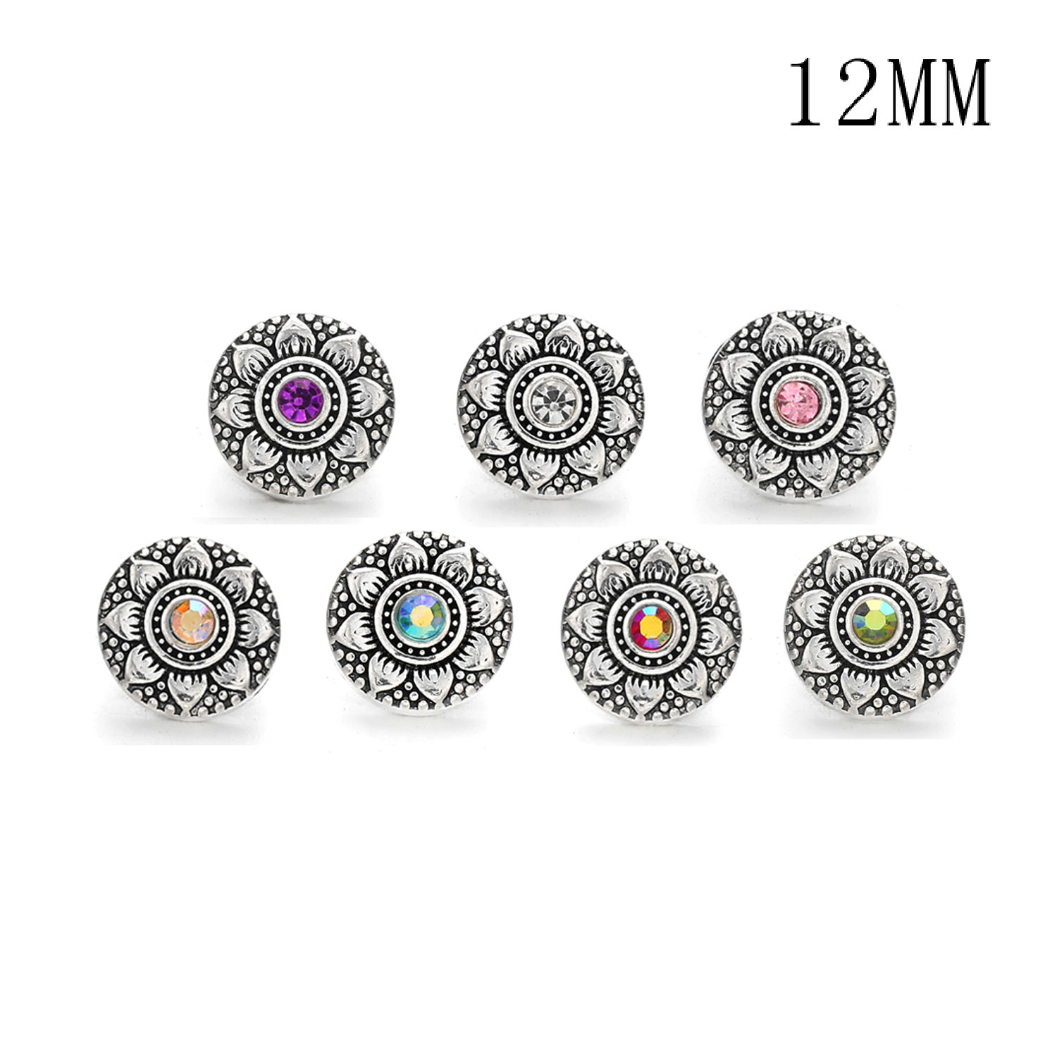 Flowers 12MM Rhinestone snap silver plated interchangable snaps jewelry