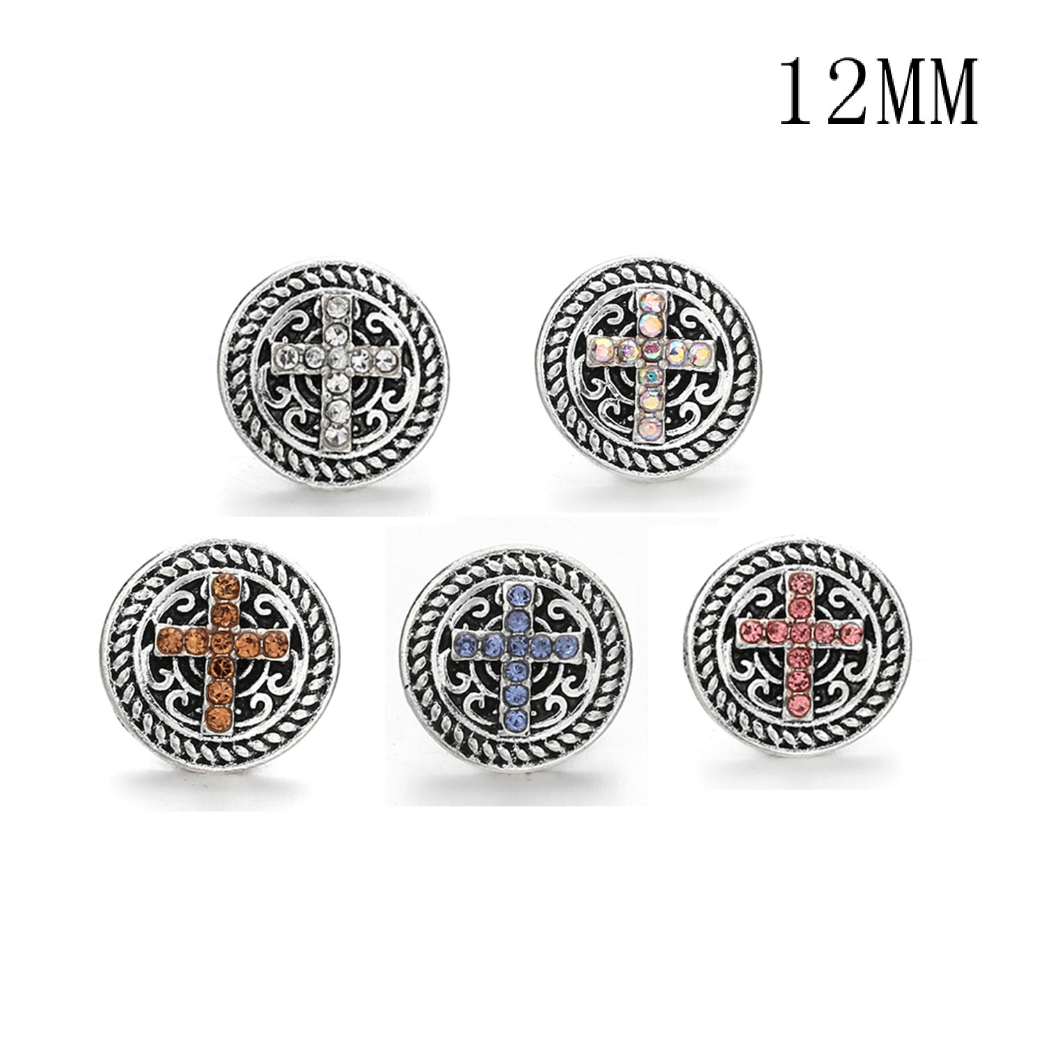 Flowers 12MM Rhinestone snap silver plated interchangable snaps jewelry