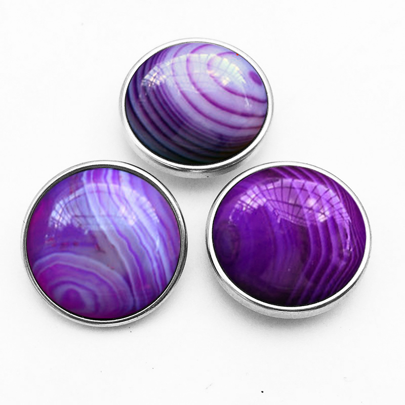 Stripe Agate snap buttons Natural stone fit 18mm snap jewelry DIY