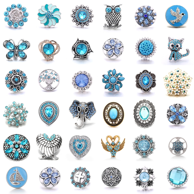 20MM blue design Rhinestone enamel Metal snap button charms