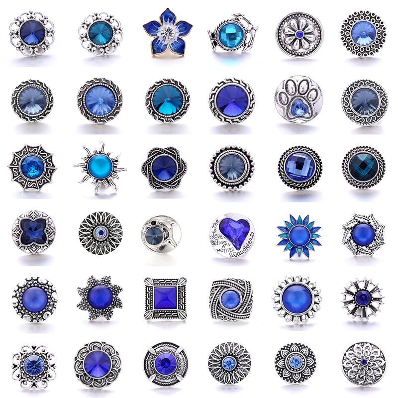 20MM blue design Rhinestone enamel Metal snap button charms