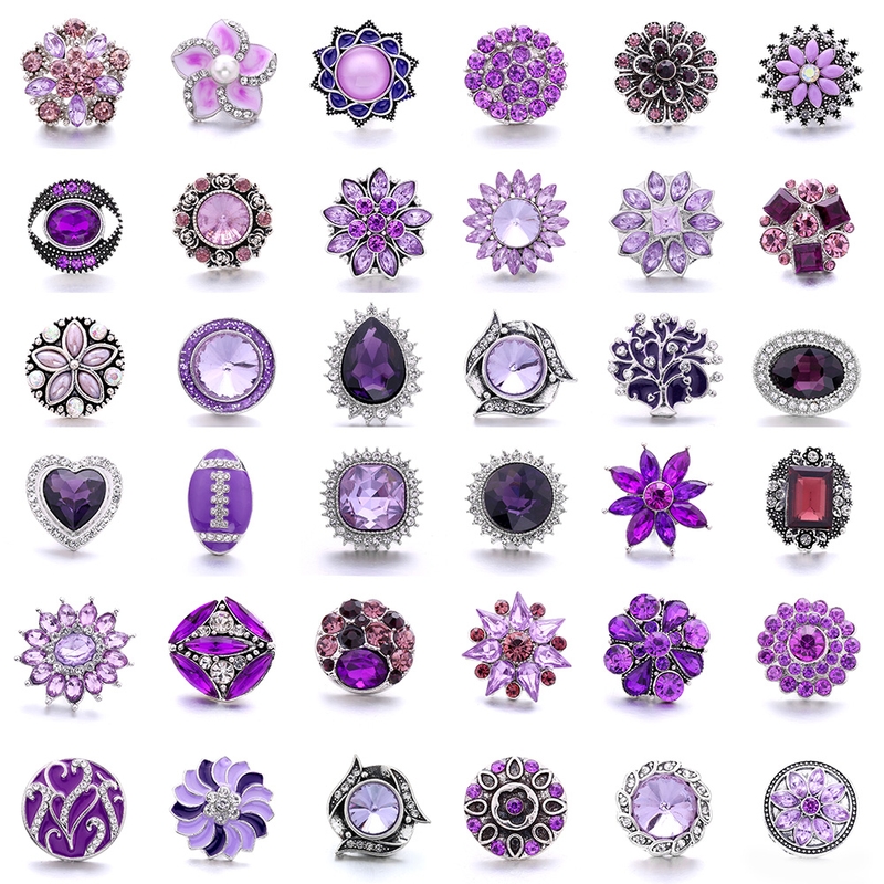 20MM purple design Rhinestone enamel Metal snap button charms