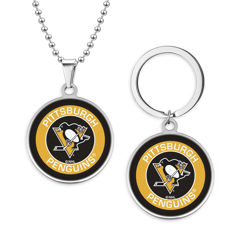 Stainless steel NFL sports team necklace keychain set