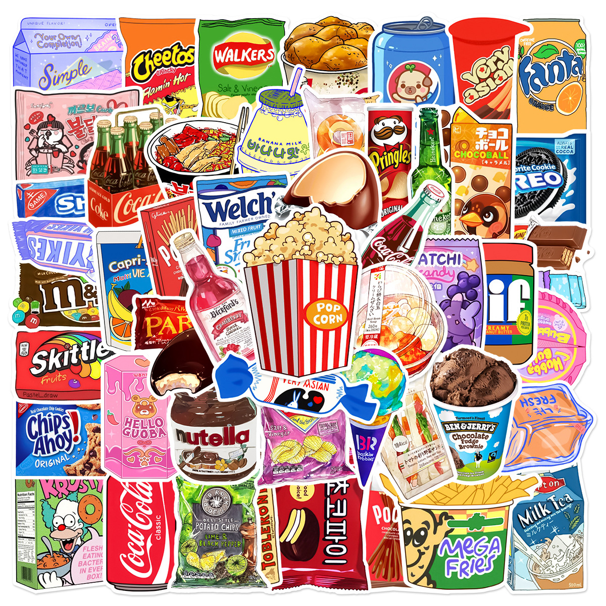 50 pieces of snack packaging graffiti stickers can be decorated with ...