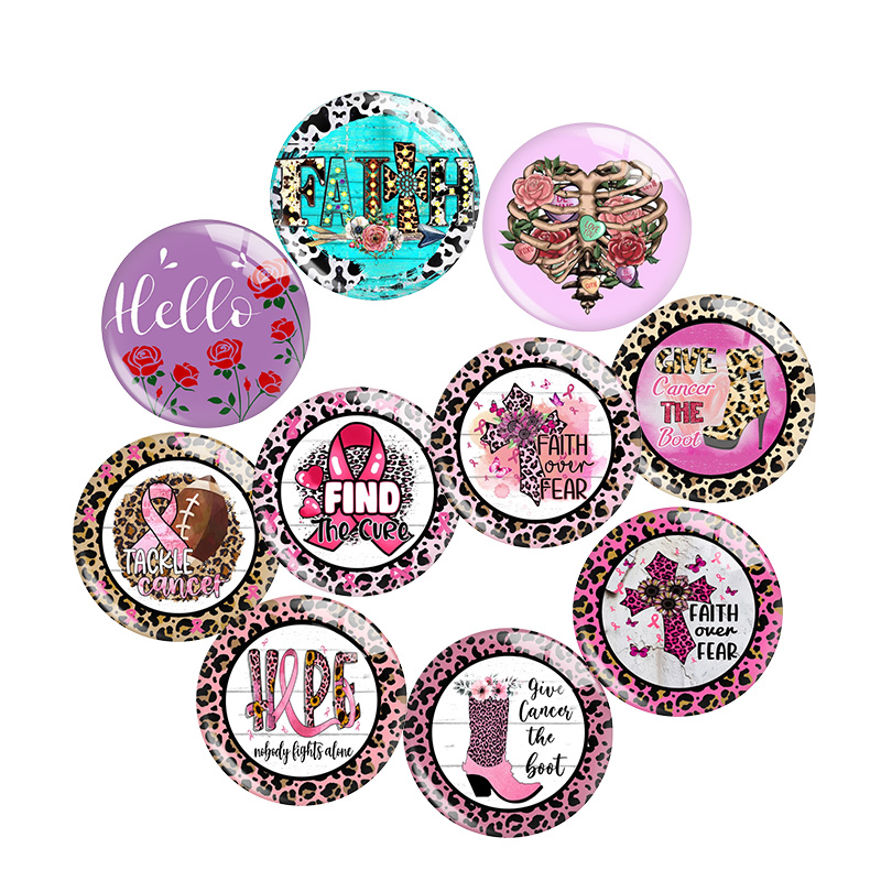 Painted metal 20mm snap buttons Pink Ribbon Print