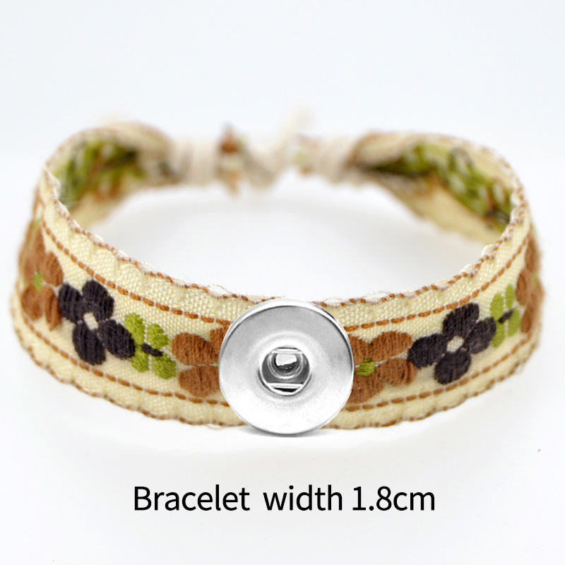 Natural Cotton and Hemp Colored Flower Bracelet fit 20MM Snaps button ...