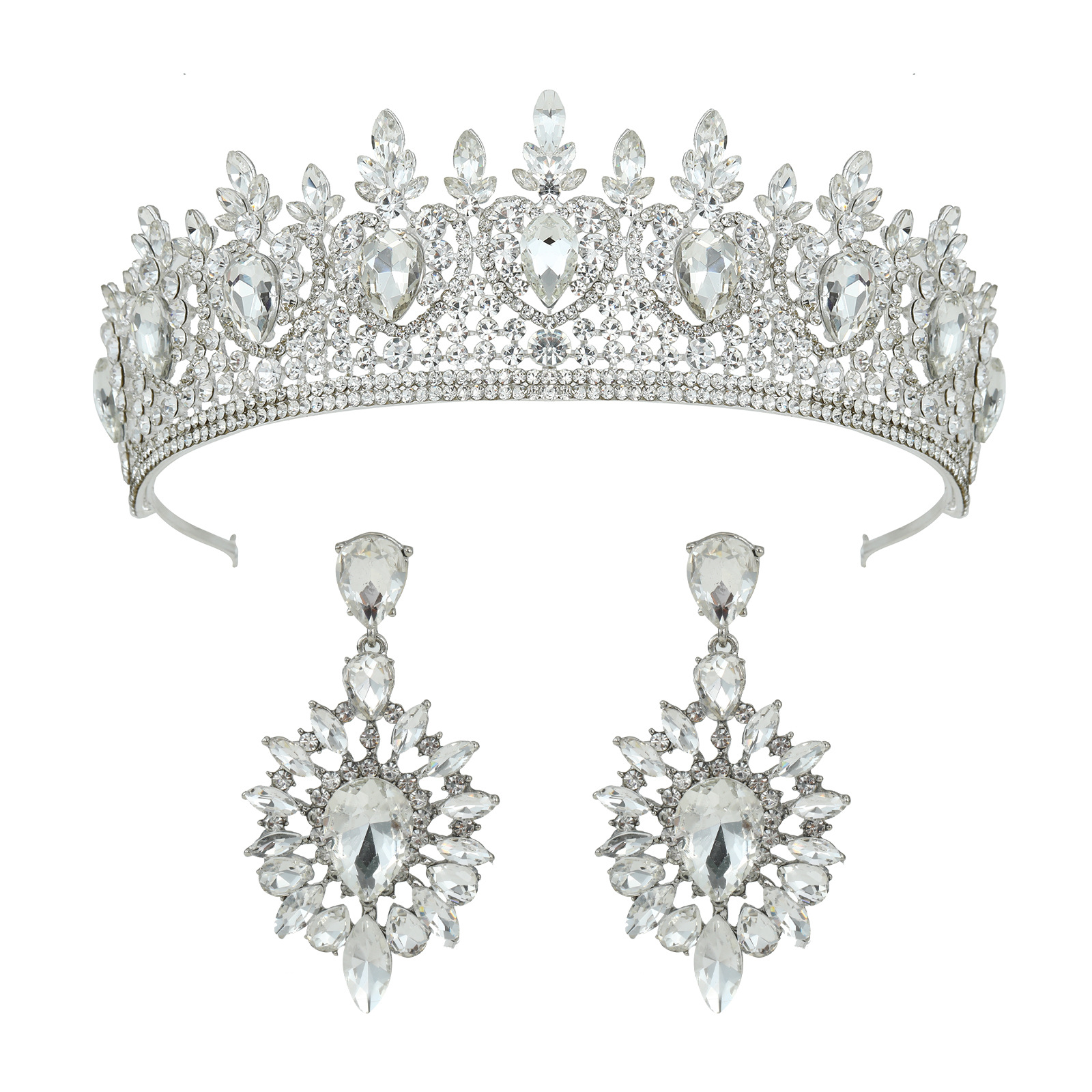 Alloy Crystal Crown Wedding Ball Party Bridal Crown Earring Set
