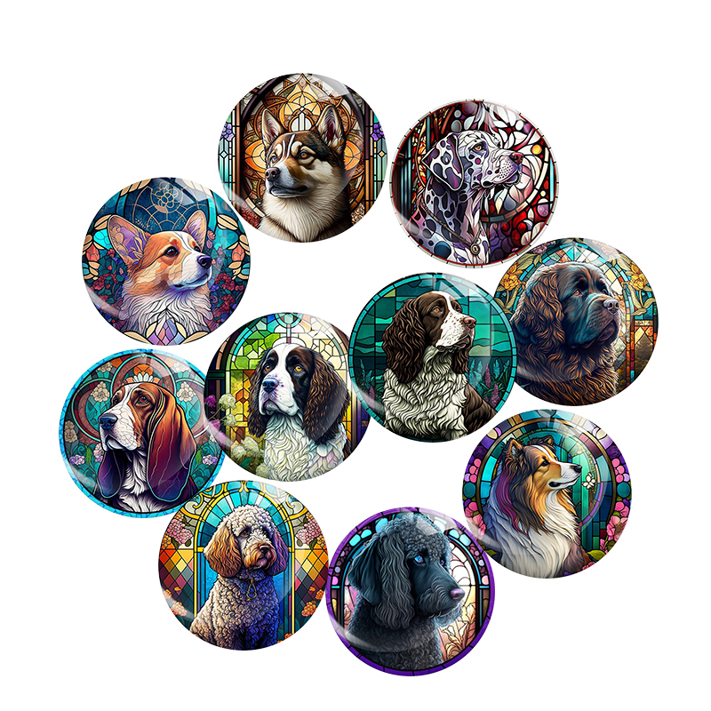 20MM dog Print glass snap button charms