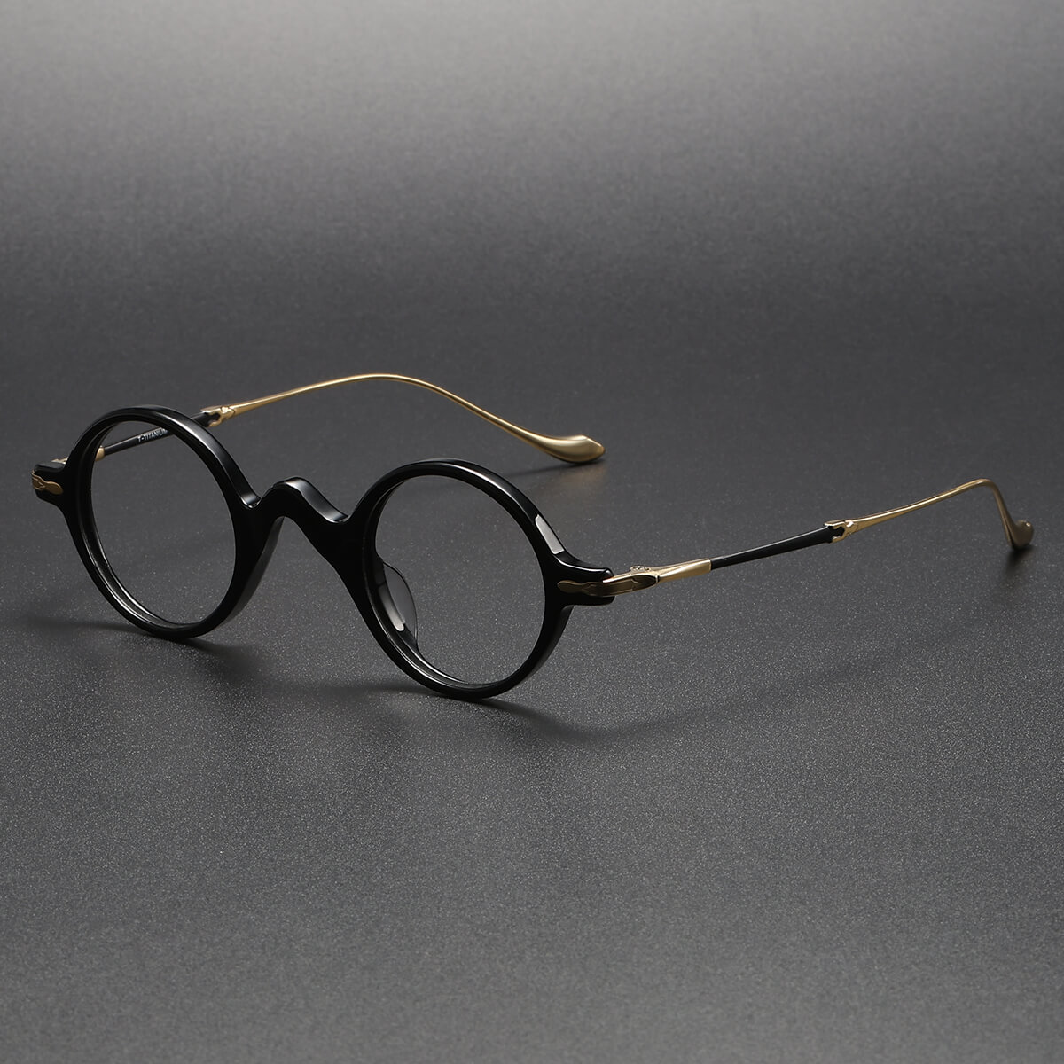Thick Lens Glasses LE1100 - Black & Gold Round Acetate/Titanium