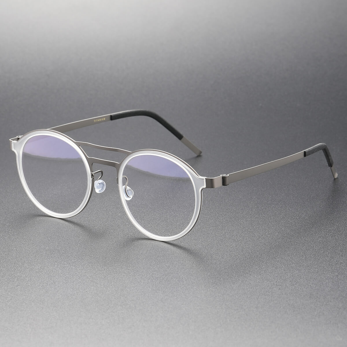 Clear Frame Glasses LE0249 - Round Titanium Gunmetal Finish