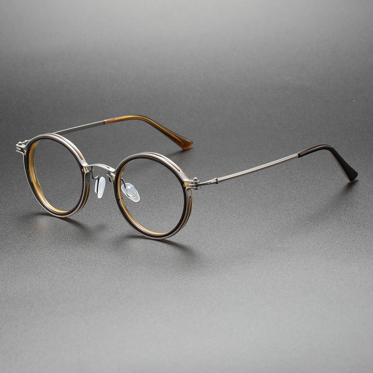 LE1001 Gunmetal Circle Glasses with Brown Accents - Premium Titanium